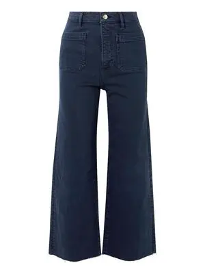 FRAME Anchor Frayed Cropped High-rise Wide-leg Jeans - Blue