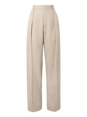 Bottega Veneta Pleated Tapered Canvas Trousers - Neutrals