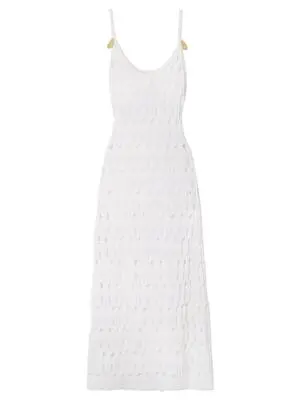 Bottega Veneta Embellished Open-knit Cotton And Silk-blend Midi Dress - Off-white