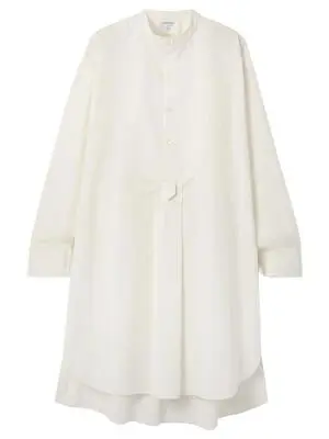 Bottega Veneta Asymmetric Pleated Cotton-blend Poplin Midi Dress - Off-white
