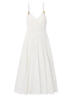 Bottega Veneta Embellished Pleated Cotton-blend Poplin Midi Dress - Off-white