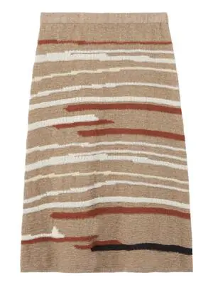 BOTTEGA VENETA Striped Jacquard-Knit Linen And Cotton-Blend Midi Skirt