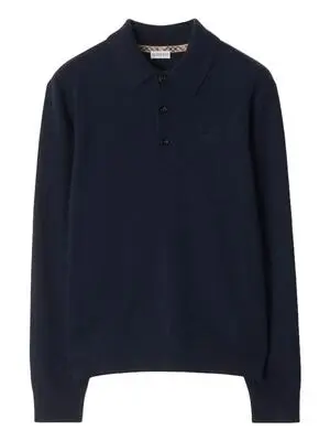 Burberry Long-sleeve Cashmere Blend Polo Shirt - Navy