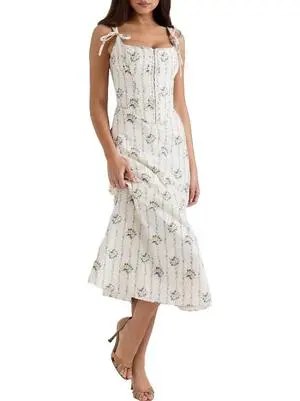 House Of Cb Dionne Corset Midi Sundress - Daisy Stripe Cream