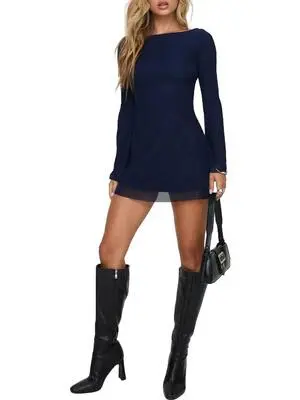 Princess Polly Lukea Long Sleeve Mesh Mini Dress - Navy