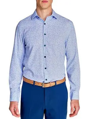 W.R.K Slim Fit Micro Floral Performance Dress Shirt - White/ Blue