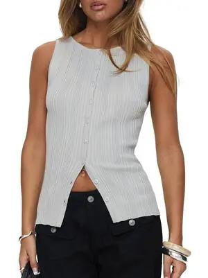 Princess Polly Ribbed Button-front Tank - Grey