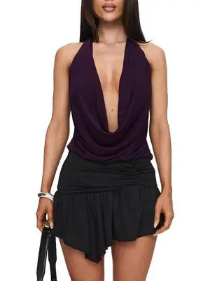 Princess Polly Plunge Cowl Neck Halter Top - Purple