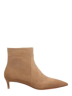 Santoni Suede Kitten Heel Ankle Booties - Beige