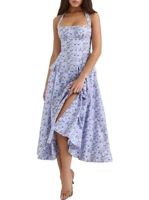 House Of Cb Floral Halter Midi Dress - Bee Floral Blue