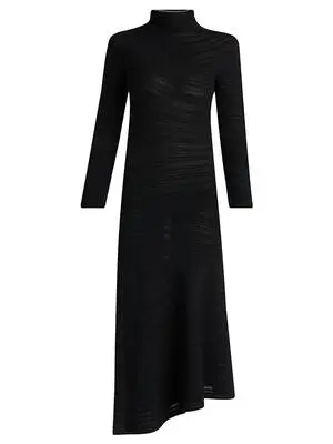 Giorgio Armani Asymmetric Striped Jersey Midi Dress - Black