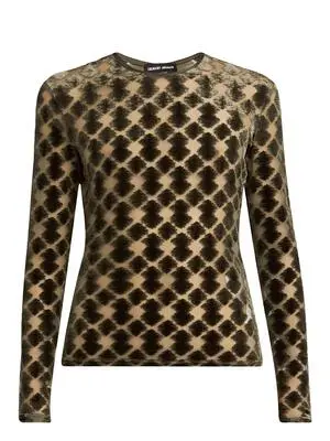 Giorgio Armani Velvet Jersey Jacquard Long-sleeve Top - Solid Medium Green
