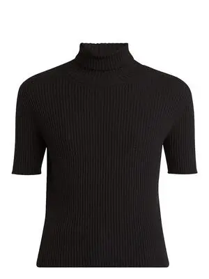 Giorgio Armani Ribbed Cashmere Blend Sweater - Solid Black