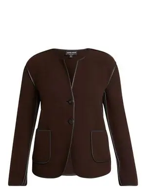 Giorgio Armani Leather Piping Cashmere Fleece Short Coat - Brown