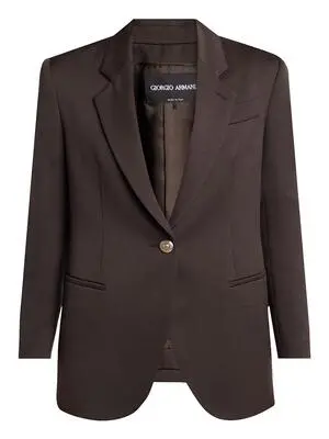 Giorgio Armani Virgin Wool Single-breasted Blazer - Solid Dark Brown