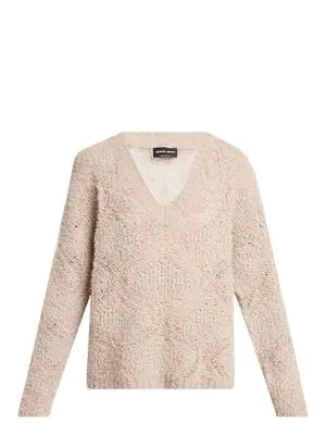 Giorgio Armani V-neck Open-knit Sweater - Solid Light Beige