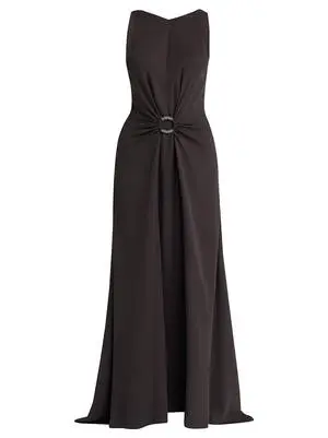 Giorgio Armani Beaded-ring Silk Georgette Backless Gown - Solid Dark Brown