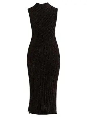 Giorgio Armani Ribbed Chenille Sleeveless Midi Dress - Brown