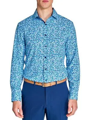 W.R.K Slim Fit Watercolor Floral Performance Dress Shirt - Blue Floral Combo