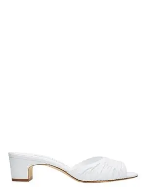 Manolo Blahnik Ruched Leather Slide Sandals - White