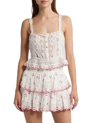 LoveShackFancy Vietta Cherry Embroidered Lace Cotton Crop Tank - Optic White