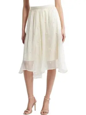 NIKKI LUND Elsa Beaded Asymmetric Midi Skirt Ivory