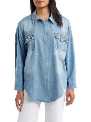 NIKKI LUND Keyla Embellished Button-up Shirt - Blue