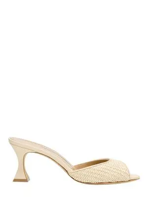 Manolo Blahnik Jadara Raffia Slide Sandals - Light Khaki