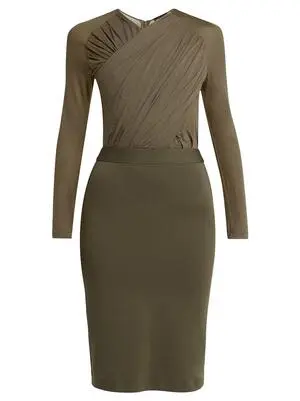 Giorgio Armani Ruched Jersey Midi Dress Solid Medium Green