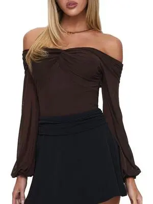 Princess Polly Babette Off-the-shoulder Bodysuit - Brown