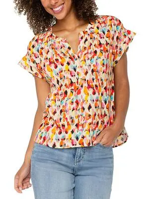 LIVERPOOL Printed Dolman Sleeve Popover Blouse - Watercolor Dots Multi