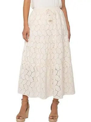 LIVERPOOL Tiered Eyelet Maxi Skirt - Vanilla Eyelet
