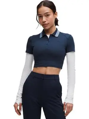 Lululemon Pique Tight-fit Cropped Polo Shirt - Club Blue/washed Denim