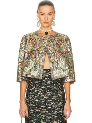 VALENTINO Embroidered Jacket In Metallic Gold