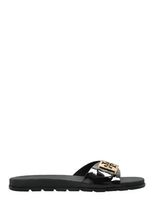 Tory Burch Logo Buckle Flat Slides - Black