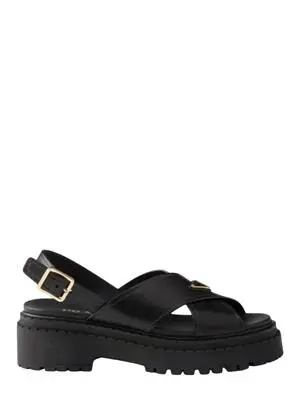 Prada Leather Platform Sandals - Black