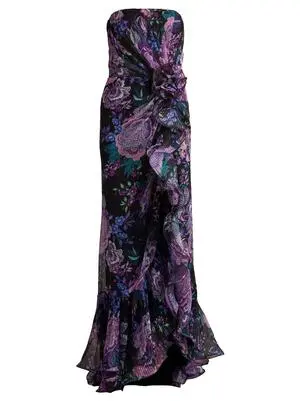 Tadashi Shoji Morwenna Floral-print Strapless Gown - Black