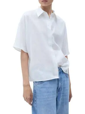 Mango Linen & Cotton Button-up Shirt - Off White