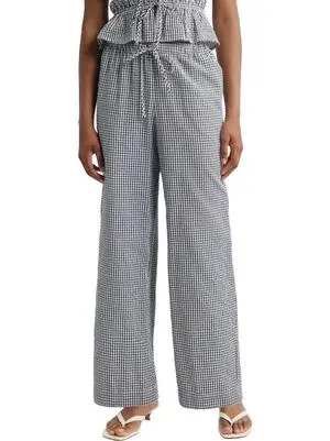 WAYF Gingham Seersucker Straight Leg Pants - Black Seersucker