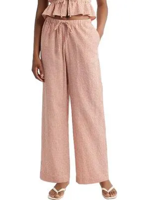 WAYF Gingham Seersucker Straight Leg Pants - Clay Seersucker