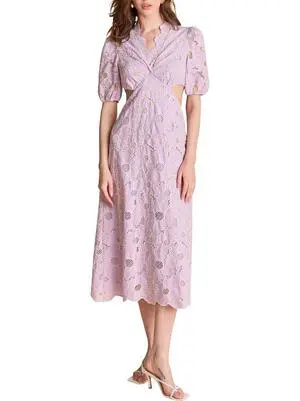 English Factory Cutout Detail Floral Eyelet Midi Dress - Lilac