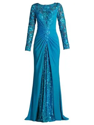 Tadashi Shoji Whitley Sequin-embellished Floral Gown - Blue