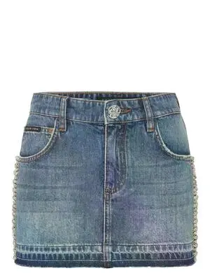 Philipp Plein Rhinestone-embellished Denim Mini Skirt - Blue