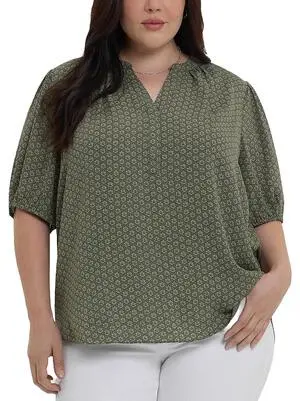 NYDJ Short Puff Sleeve Popover Top - Esmeralda