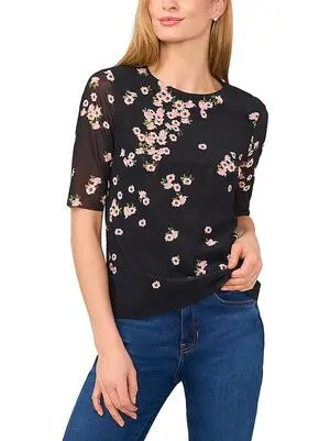 Ted Baker London Short Sleeve Mesh Crewneck Top - Rich Black