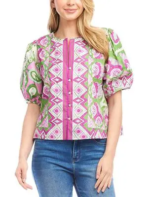 Karen Kane Puff Sleeve Button-front Top - Print