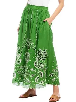 Karen Kane Cutout Embroidery Midi Skirt - Green