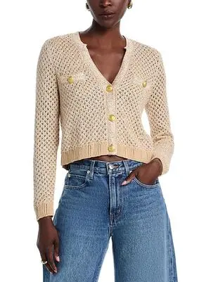 L'Agence Blanca Cropped V-neck Cardigan - Natural Multi/gold