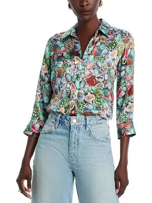 L'Agence Dani Silk Blouse Multi Mix Turquoise Rings