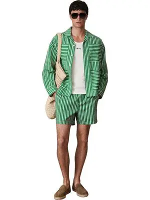 REISS Fonta | Ché Poplin Stripe Pocket Shirt - Bright Green/white